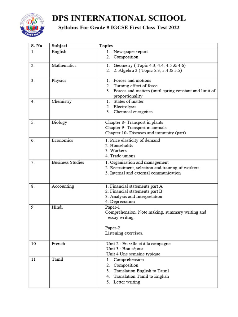 9 IGCSE Class Test-1 287 | PDF