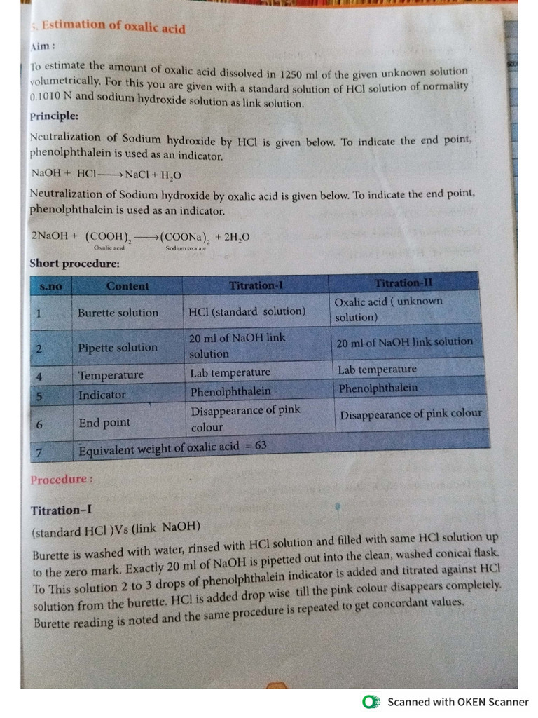 Ex 5 Estimation of Oxalic Acid | PDF