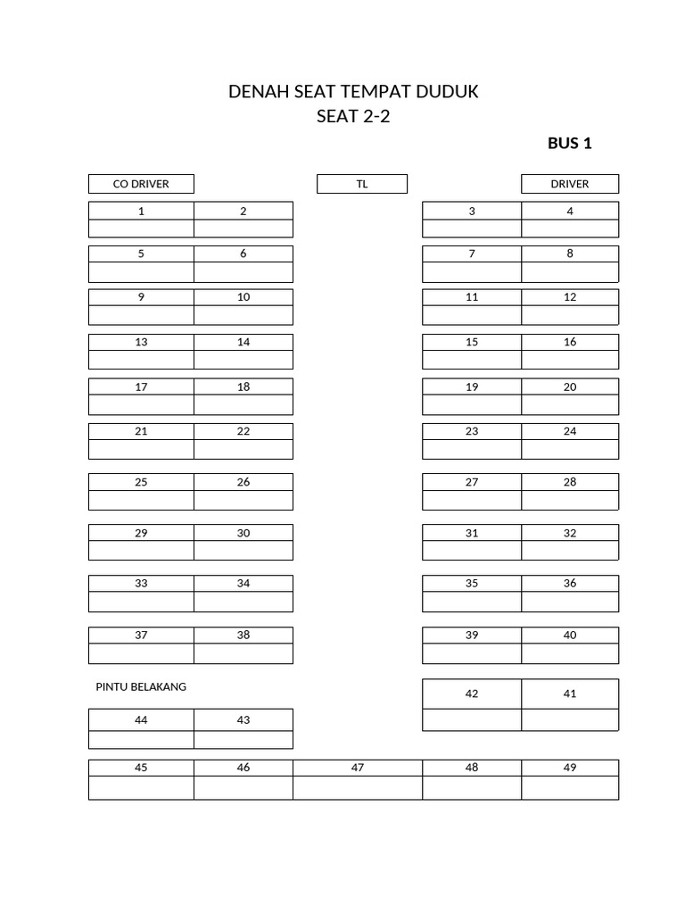 Denah Tempat Duduk Bus 50 Seat | PDF