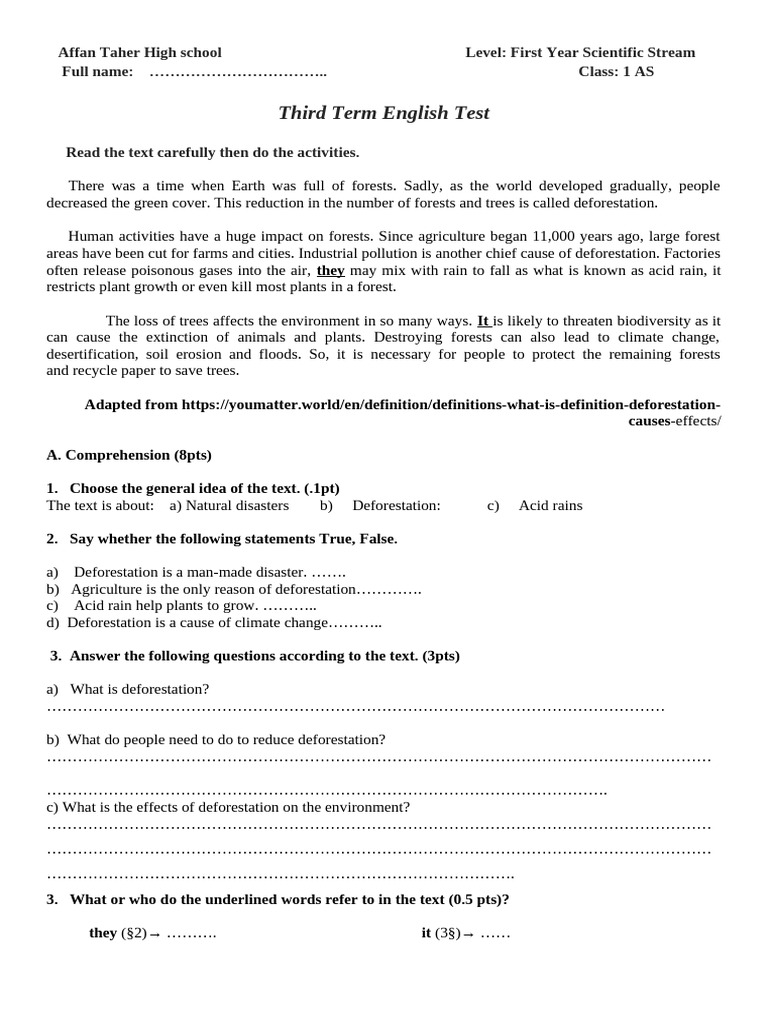 Back To Nature Test | PDF | Deforestation | Forests