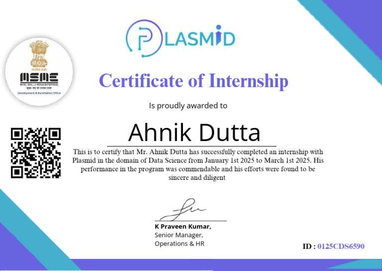_Internship Certificate@Ahnik Dutta (1) | PDF