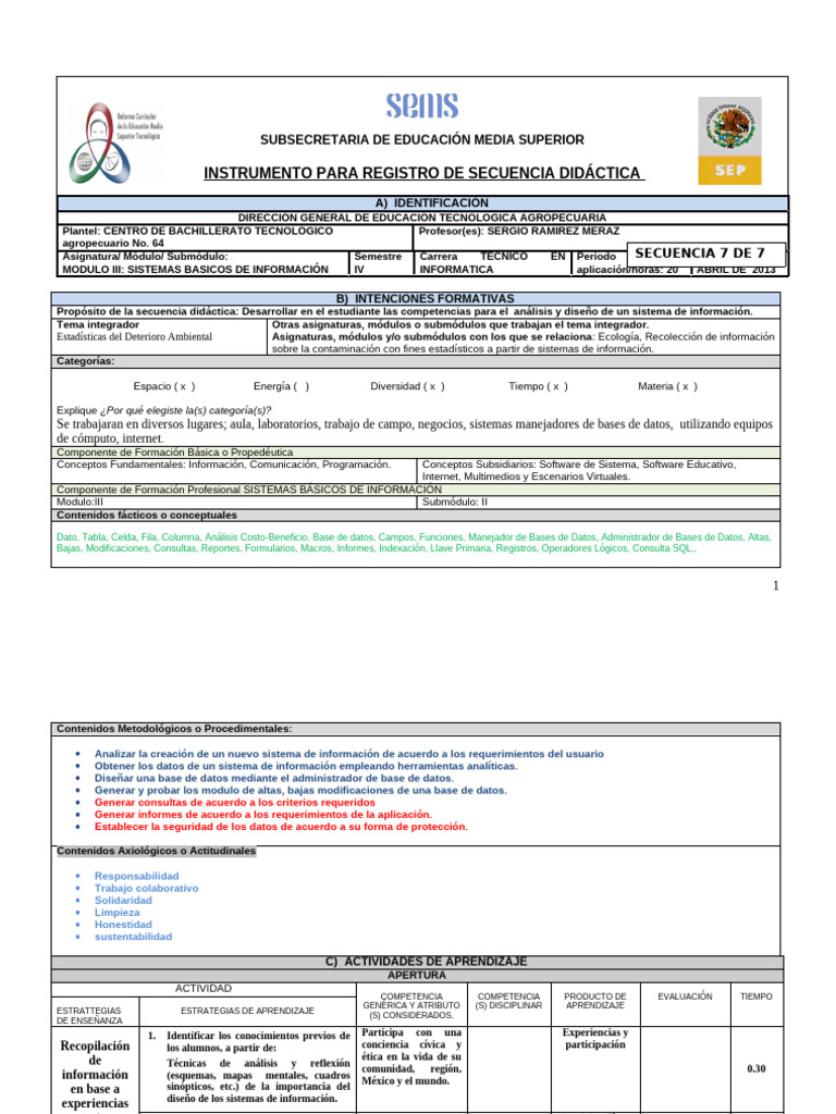 secuencia submodulo II Modulo III (7) | PDF | Bases de datos | Aprendizaje
