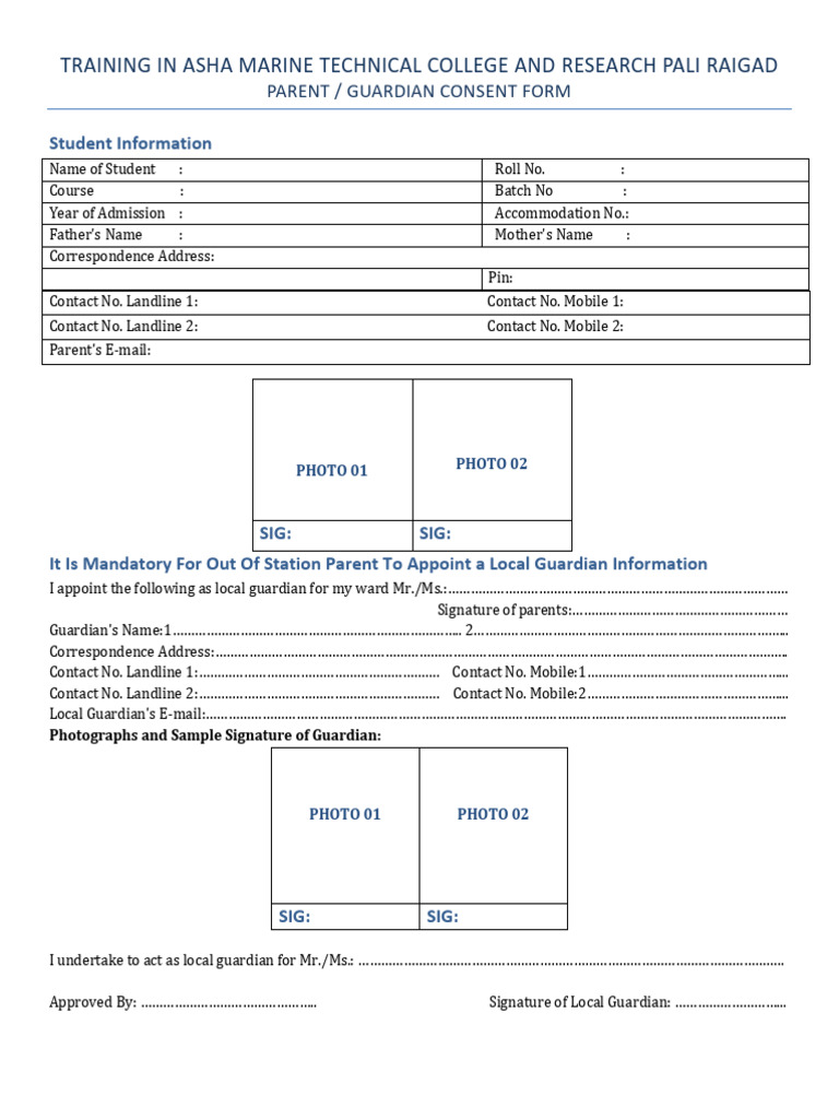 Parent Guardian Consent Form Editable | PDF