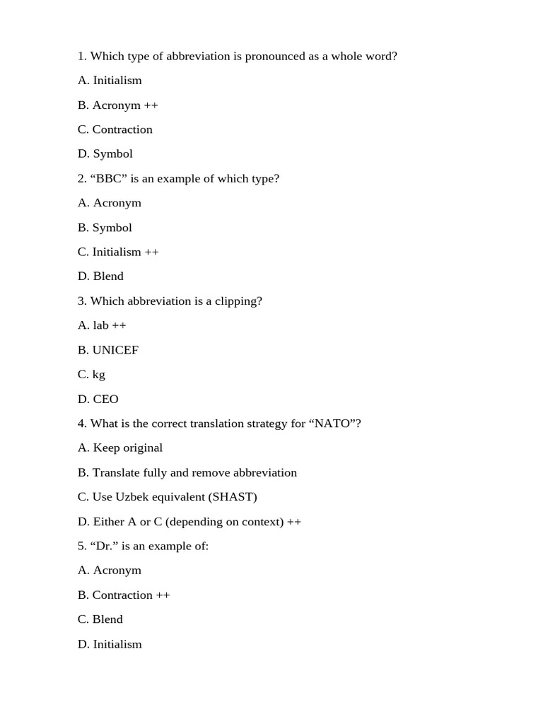 Types of Abbreviations and Word Formation | PDF | Acronym | Linguistics