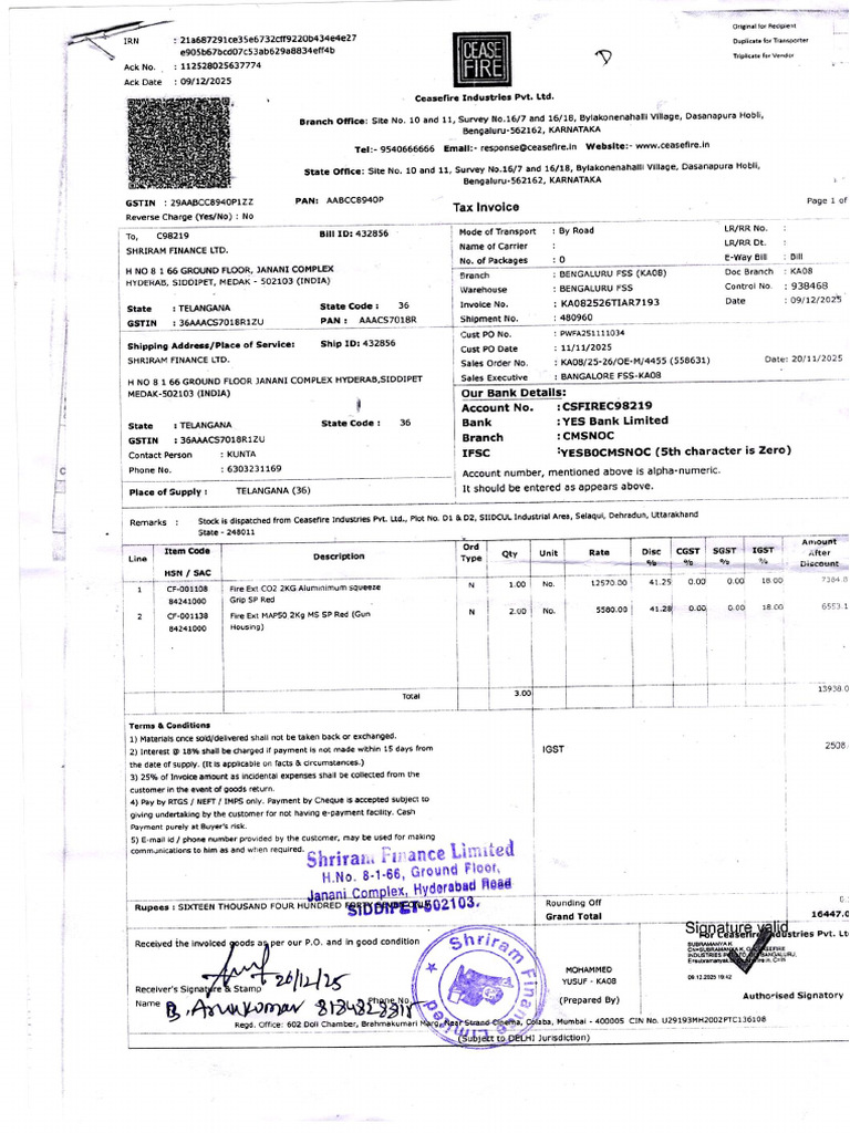 Cease Fire Invoice Instalation Report (2) | PDF