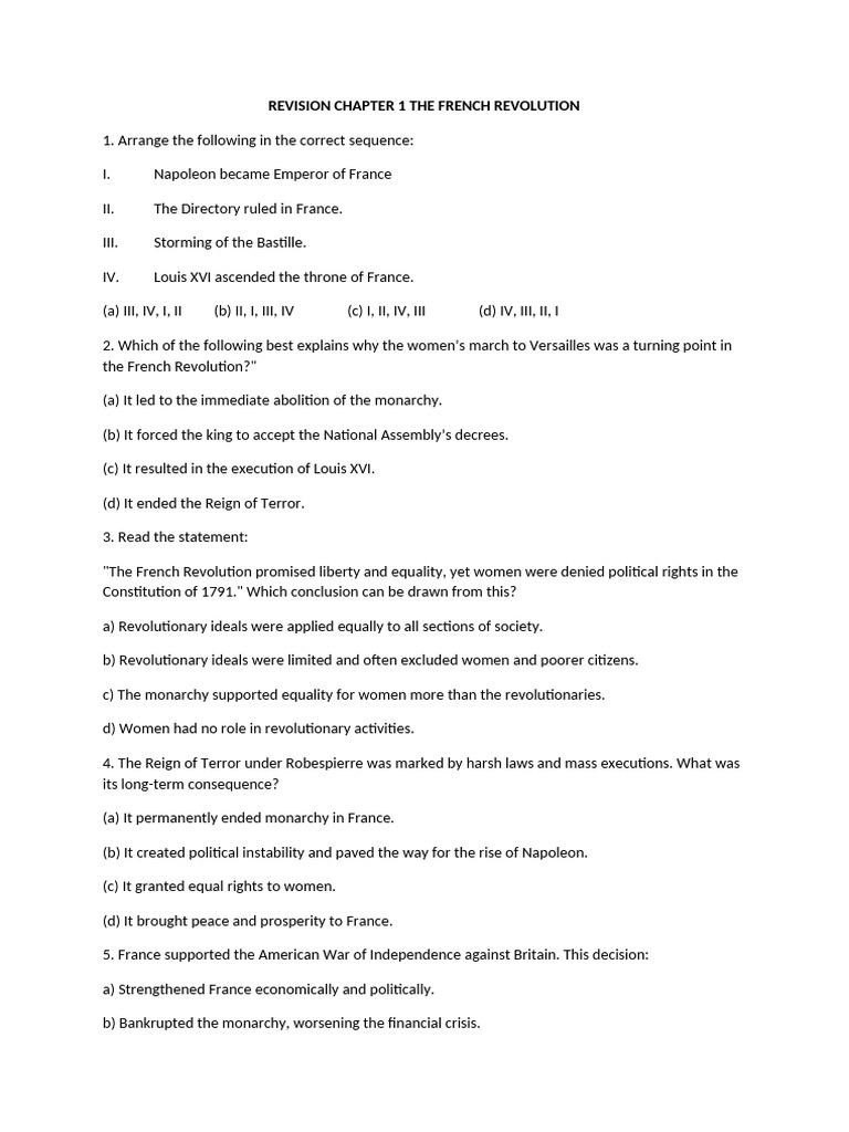 French Revolution Quiz and Analysis | PDF | French Revolution | France
