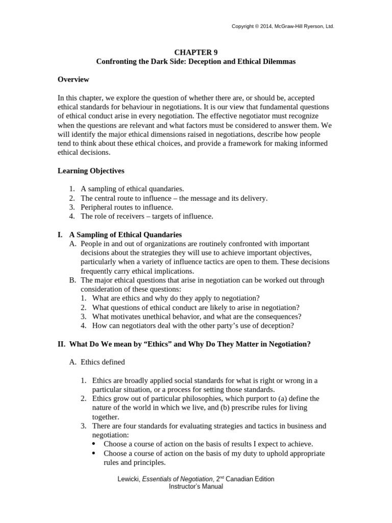 Ethics in Negotiation: Deception Dilemmas | PDF | Negotiation | Deception