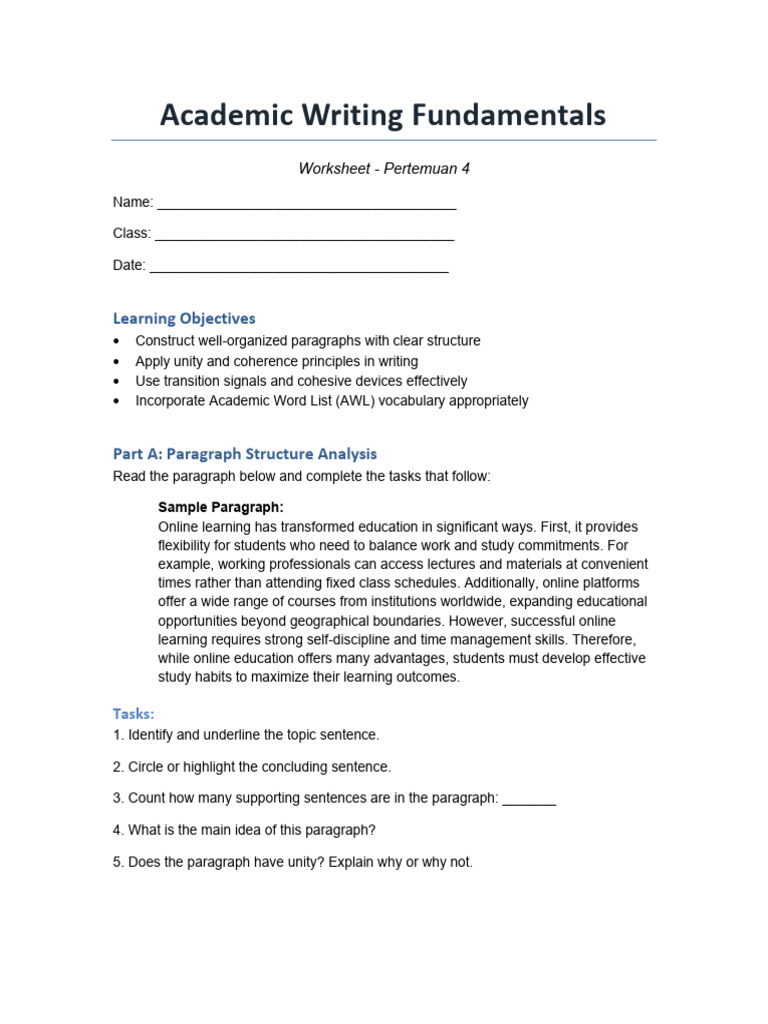 M5 Academic Writing Fundamentals Worksheet | PDF | Artificial ...