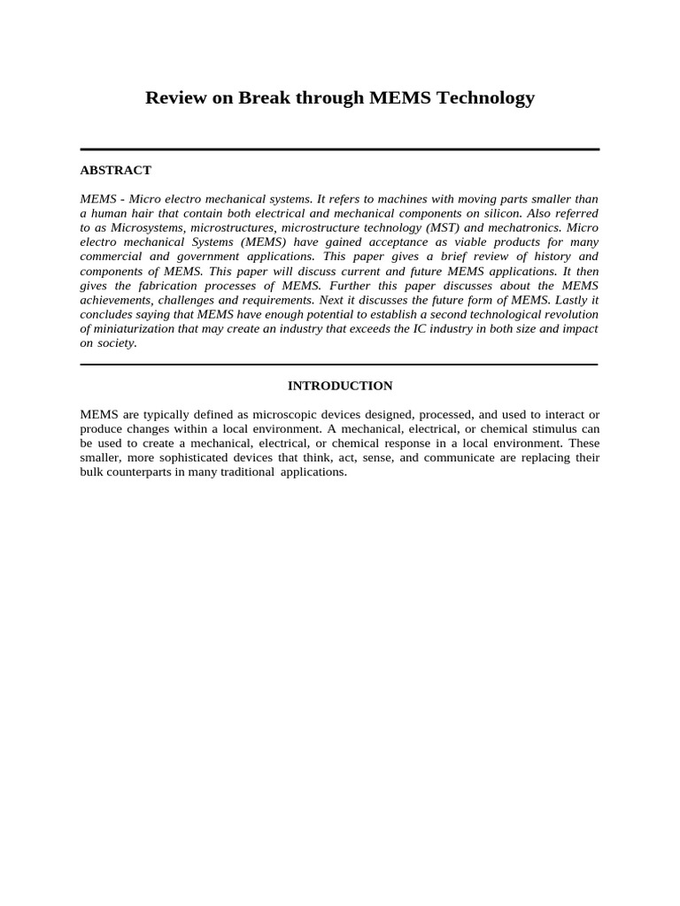 Review on Break Through Mems Technology 1 M2 | PDF | Sensor ...