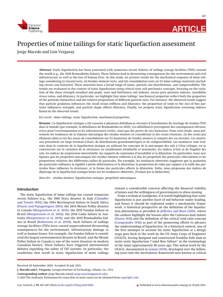 MA2021 - Properties of mine tailings for static liquefaction assessment ...