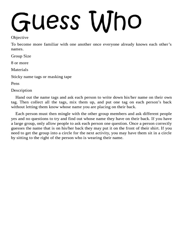 Fun Name Guessing Icebreaker Activity | PDF