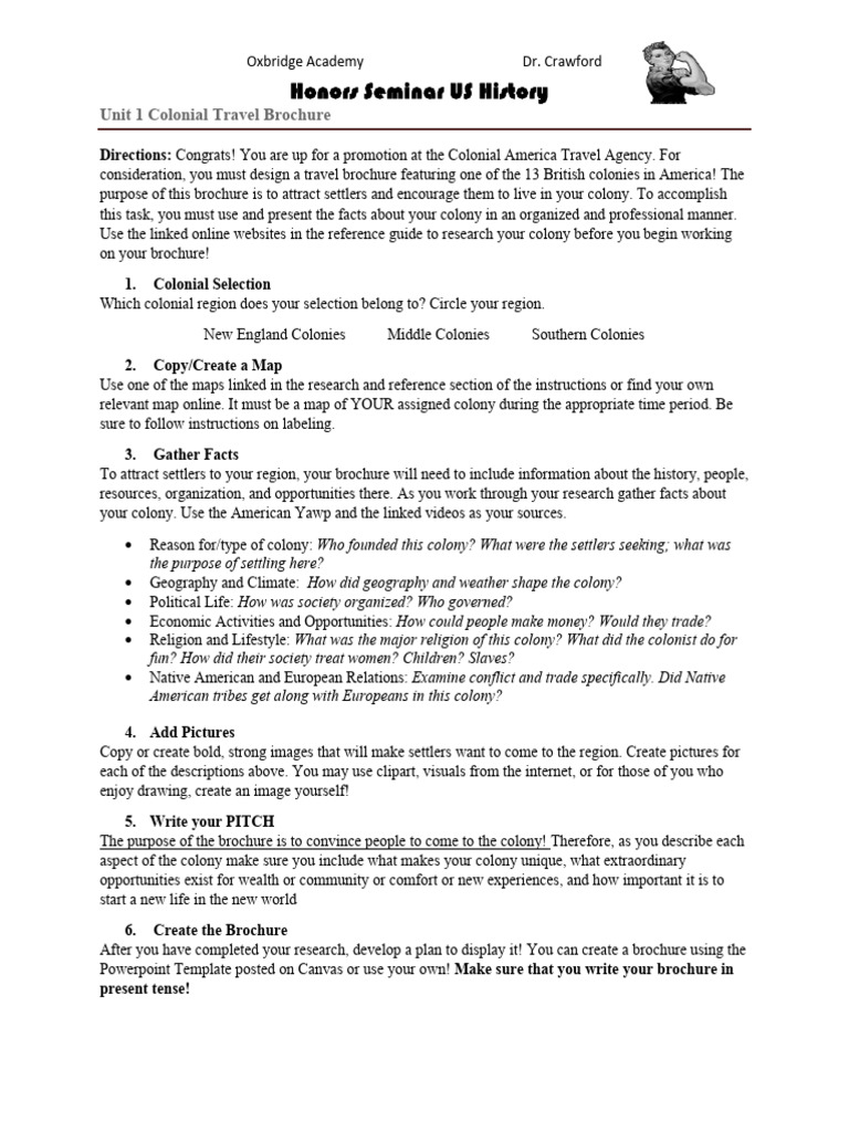Unit 1 Presentation Colonial Travel Brochure Instructions | PDF