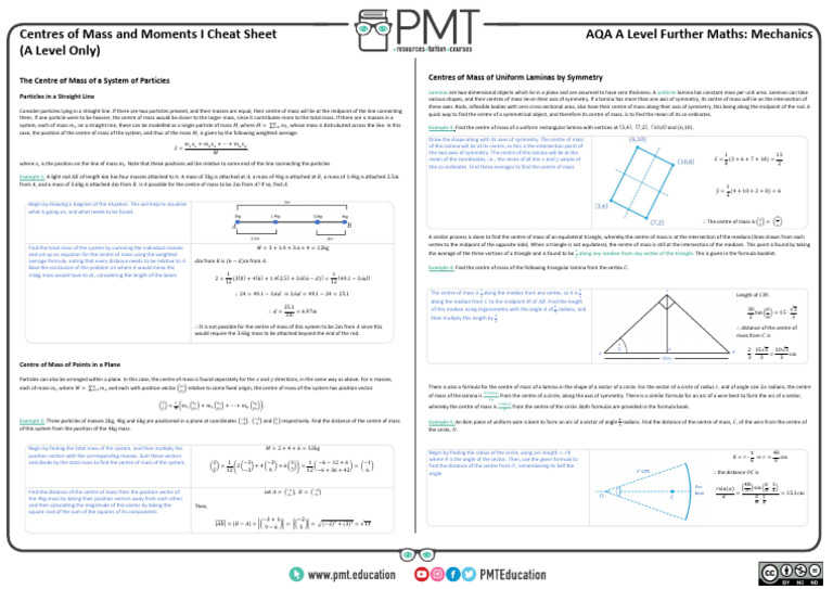 Centre of Mass Cheat Sheet for A Level | PDF | Center Of Mass | Circle