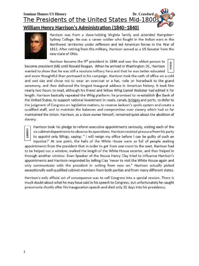 Unit 5 Reading President Harrison Resume CLASS | PDF