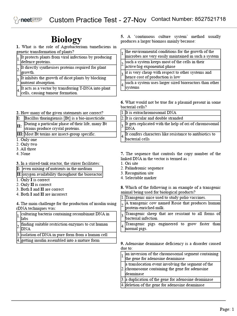 Genetic Transformation and Biotechnology Quiz | PDF | Molecular Cloning ...