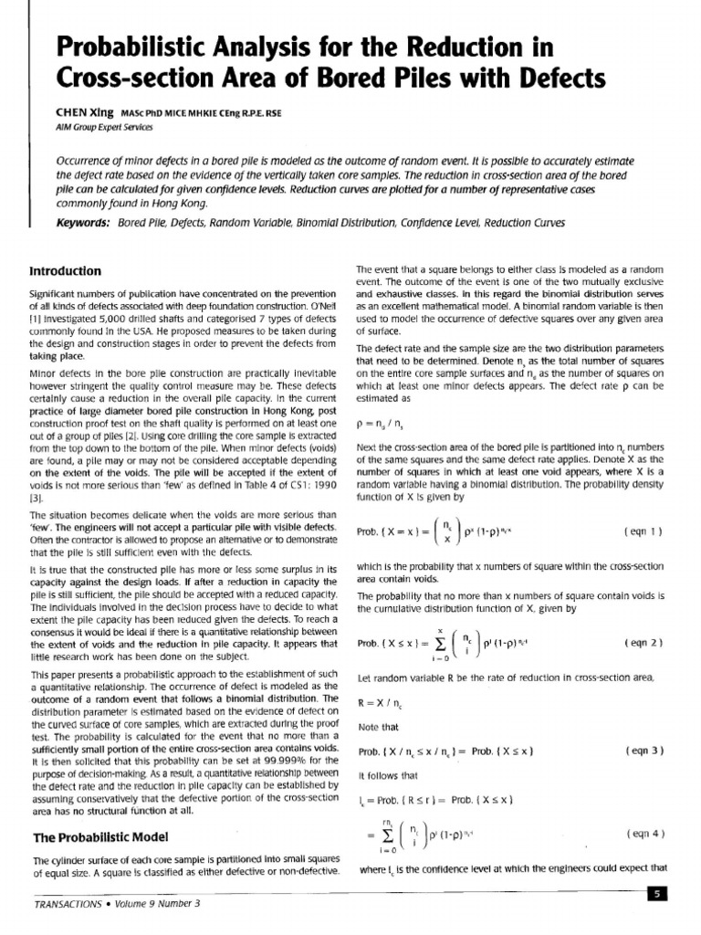 Probabilistic Analysis For The Reduction in Cross Section Area of Bored ...