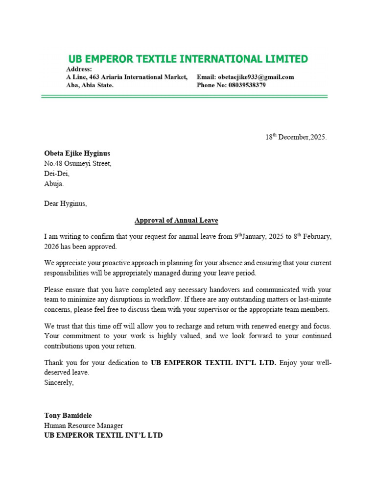 Employment and Leave Confirmation Letters | PDF | Employment | Human ...