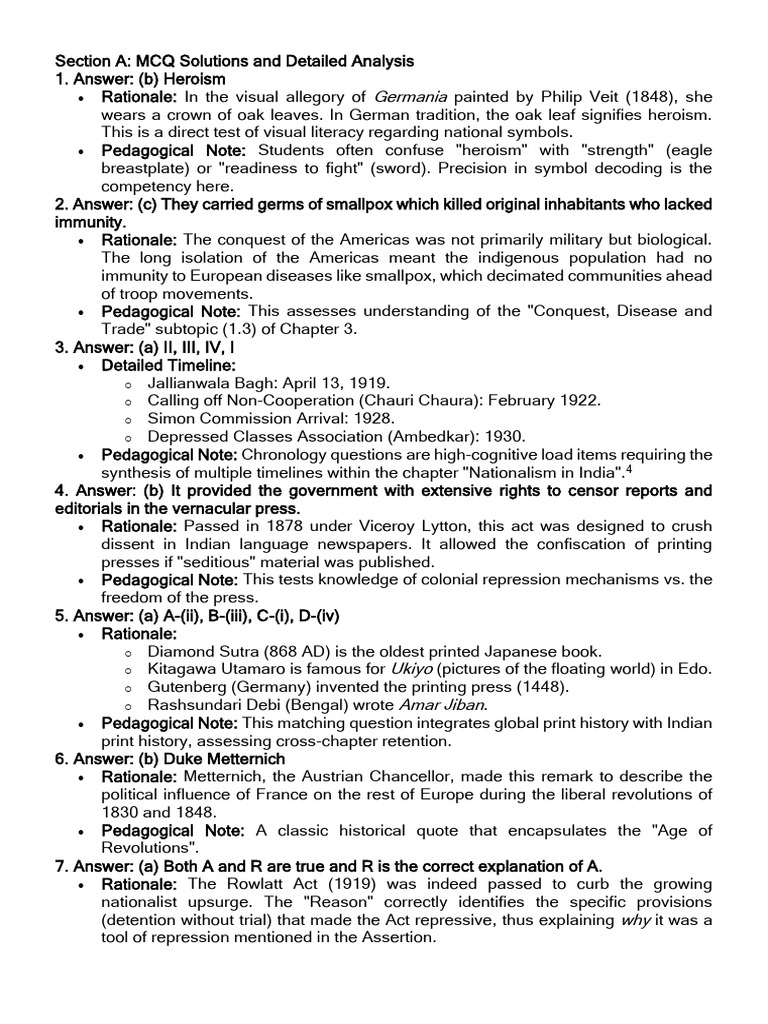 MCQ Solutions and Analysis for History | PDF