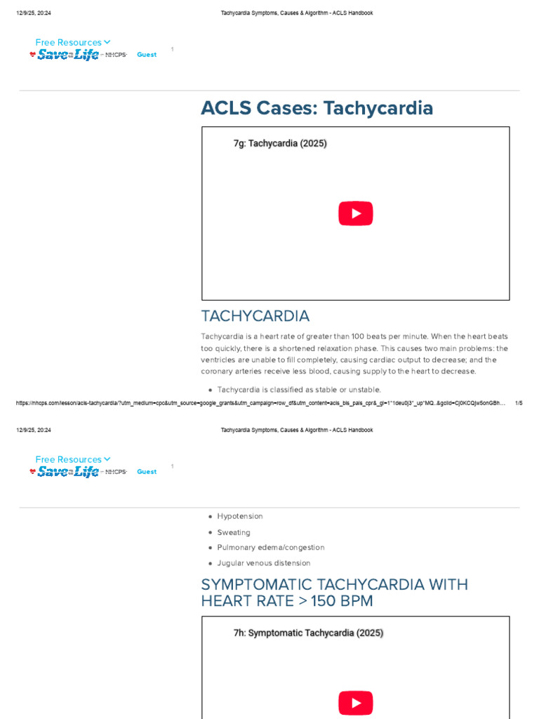 ACLS Guide: Tachycardia Symptoms & Treatment | PDF | Heart | Cardiac Arrest
