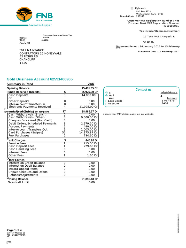Gold Business Account Tax Invoice Summary | PDF | Debit Card | Credit Card