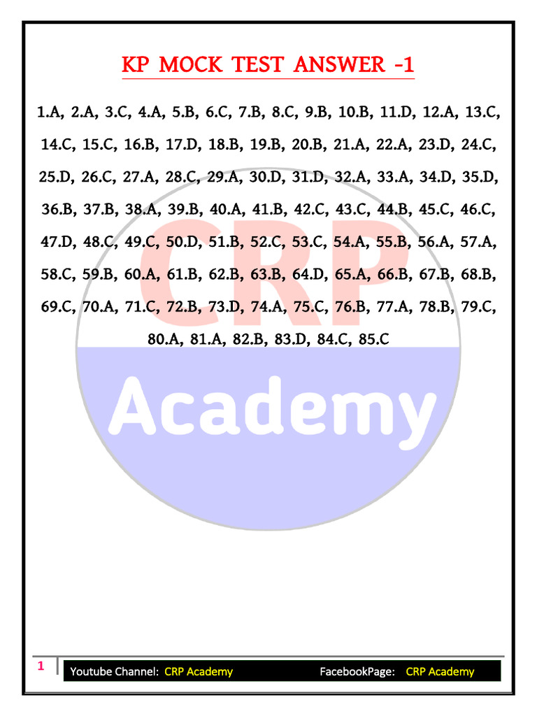 Kp Mock Test Answer -1 | PDF