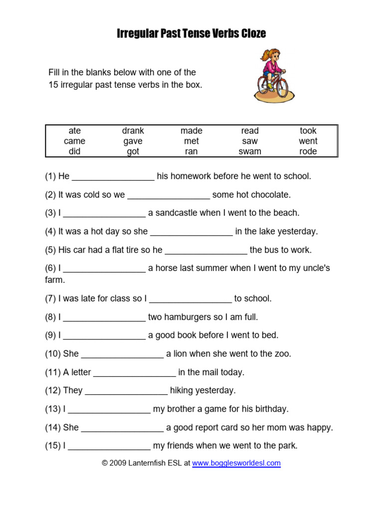 Irregular Past Tense Verbs Exercise | PDF