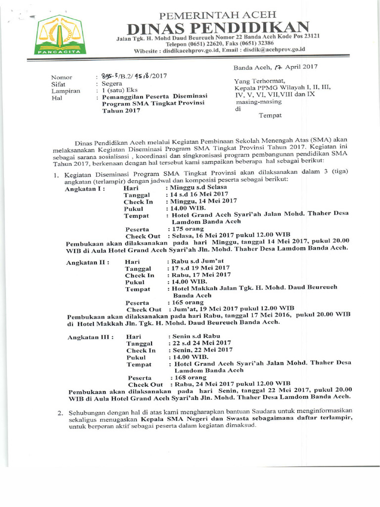 Surat Panggilan Destimasi Program Sma | PDF