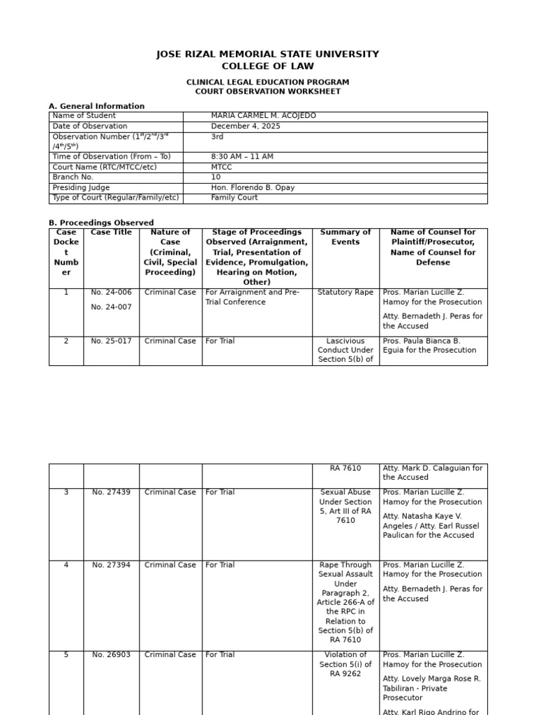 Court Observation Worksheet: Family Law Cases | PDF | Prosecutor | Witness