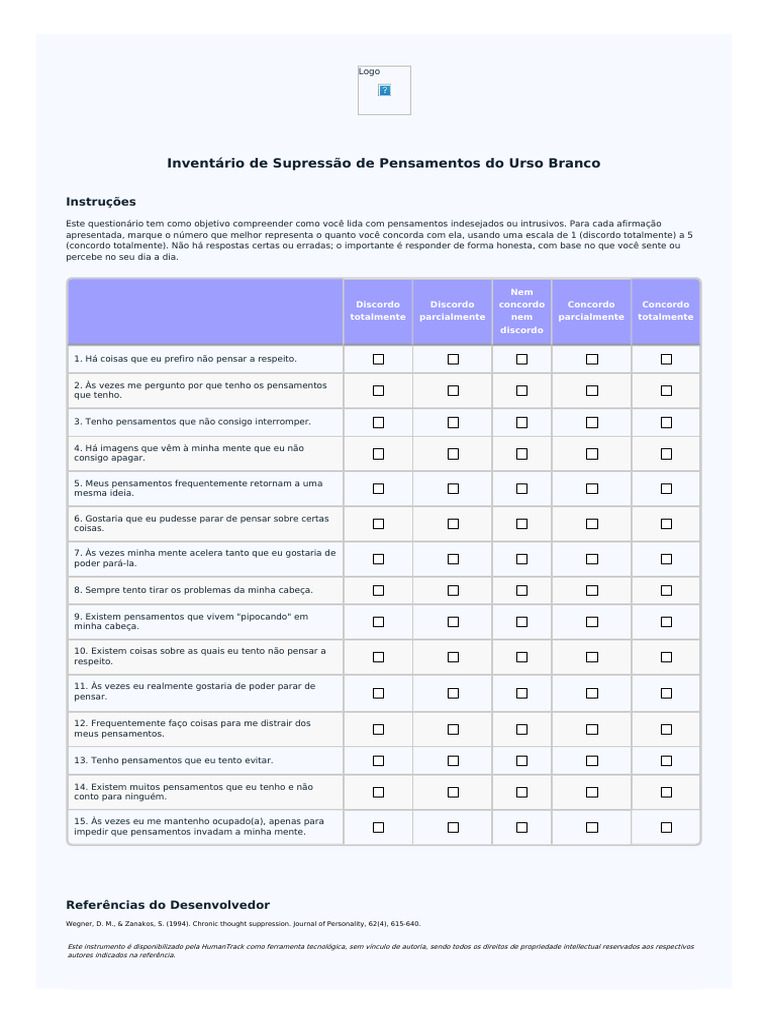 Invent Rio de Supress o de Pensamentos Do Urso Branco | PDF | Pensamento