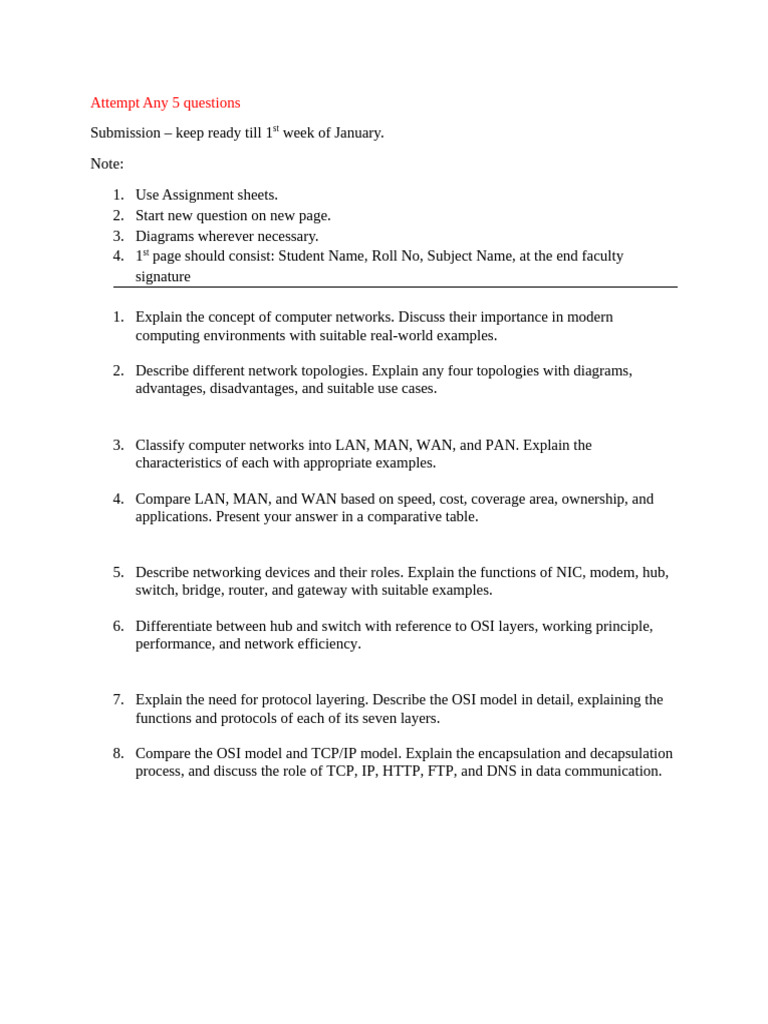 Computer Network Internal Assignment | PDF
