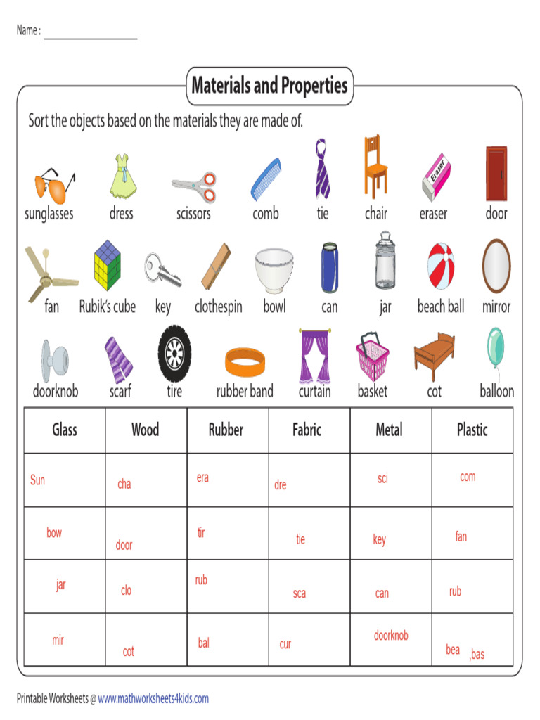 Material Sorting Worksheets for Kids | PDF