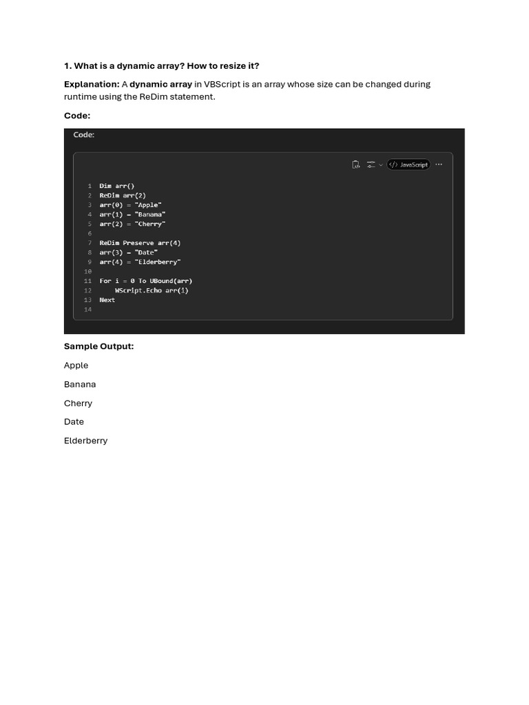VBScript Dynamic Arrays and Functions Guide | PDF | String (Computer ...