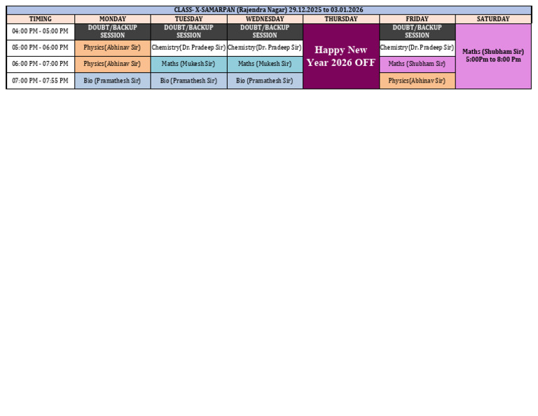 X_Samarpan_ Time Table RN | PDF