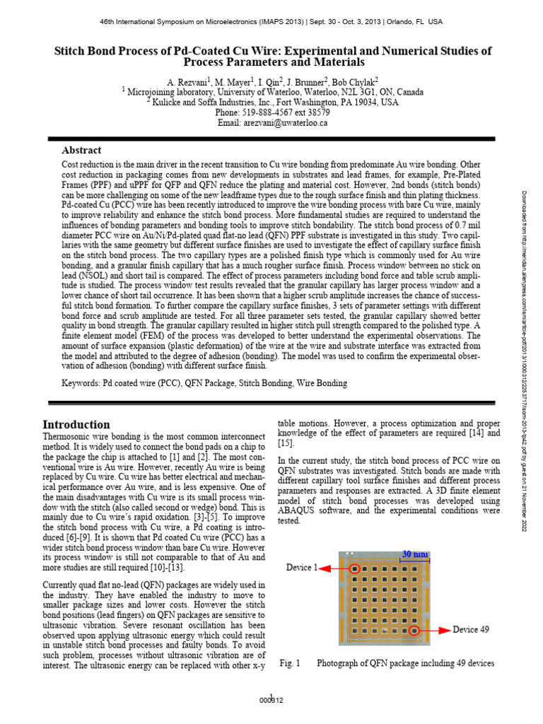 Optimizing Stitch Bonding with Pd-Cu Wire | PDF | Strength Of Materials ...