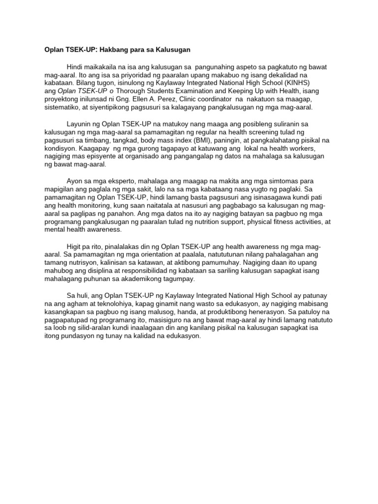 Oplan Tsek Up-Sci Tech | PDF