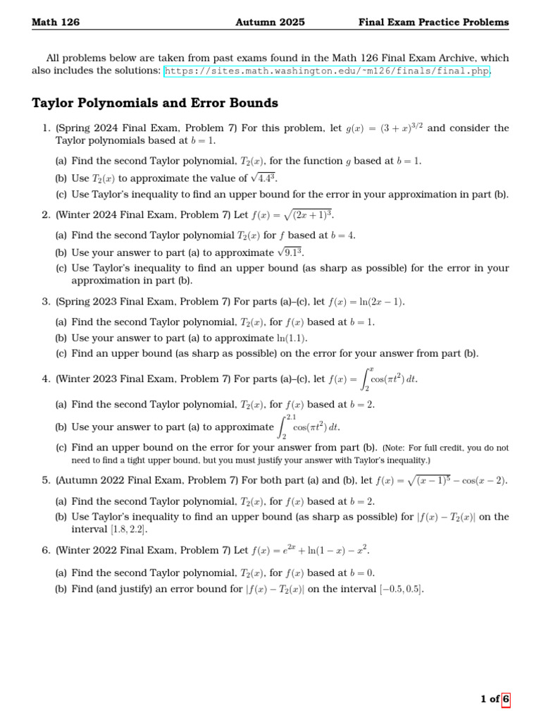 Final Exam Practice Problems | PDF | Curvature | Integral