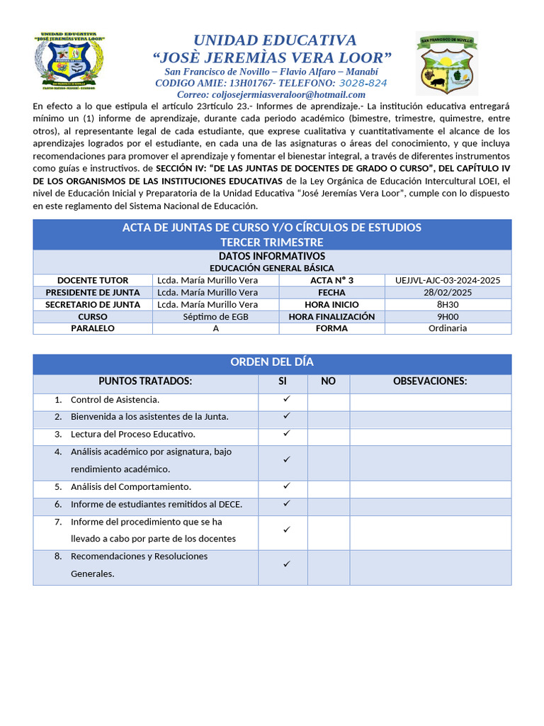 ANTO JUNTA DE CURSO 7MO TERCER TIRMESTRE | PDF | Inteligencia | Aprendizaje