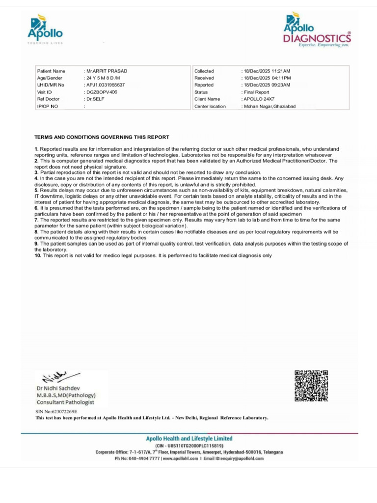 Blood Report | PDF