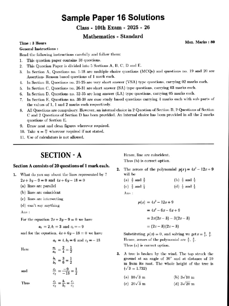 Class 10 Mathematics Sample Paper 2025 | PDF | Circle | Equations