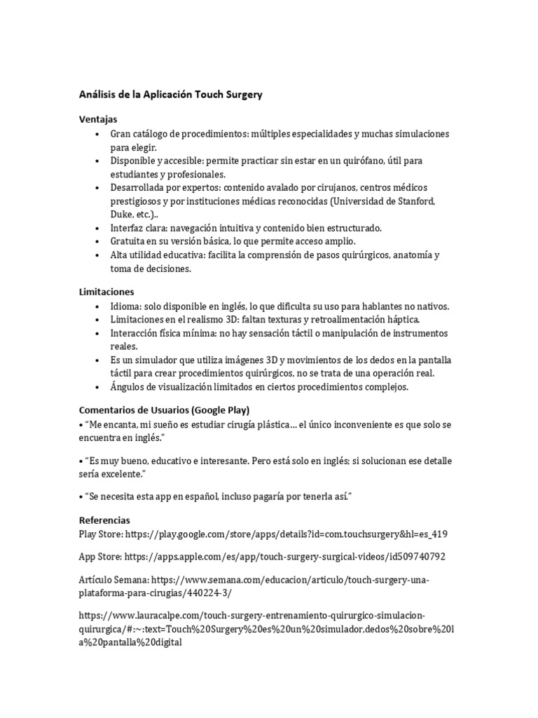 Analisis Touch Surgery | PDF | Aplicación movil | Realidad aumentada