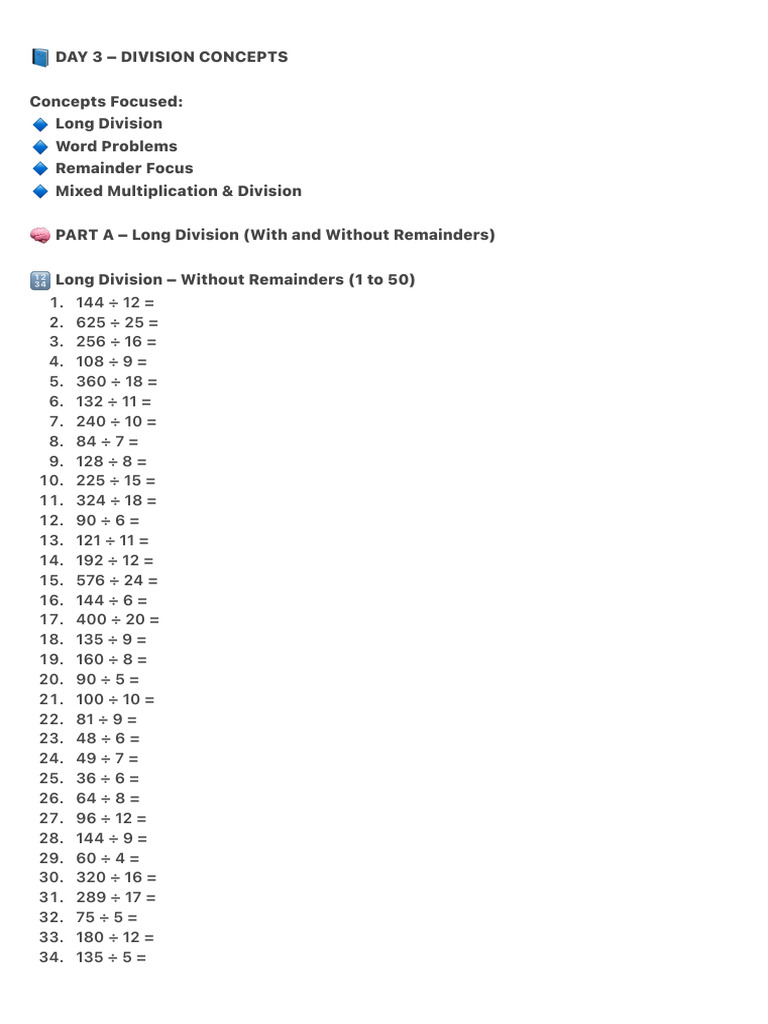 ? Day 3 – Division Concepts | PDF | Division (Mathematics) | Arithmetic