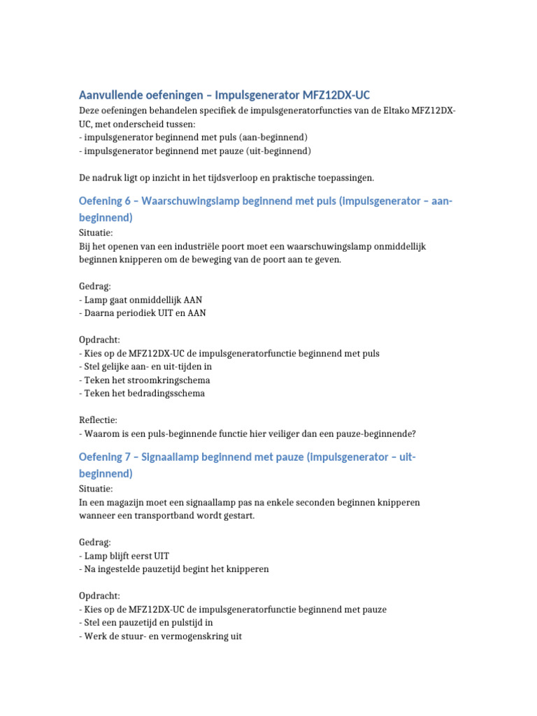 Oefeningen Impulsgenerator MFZ12DX UC | PDF
