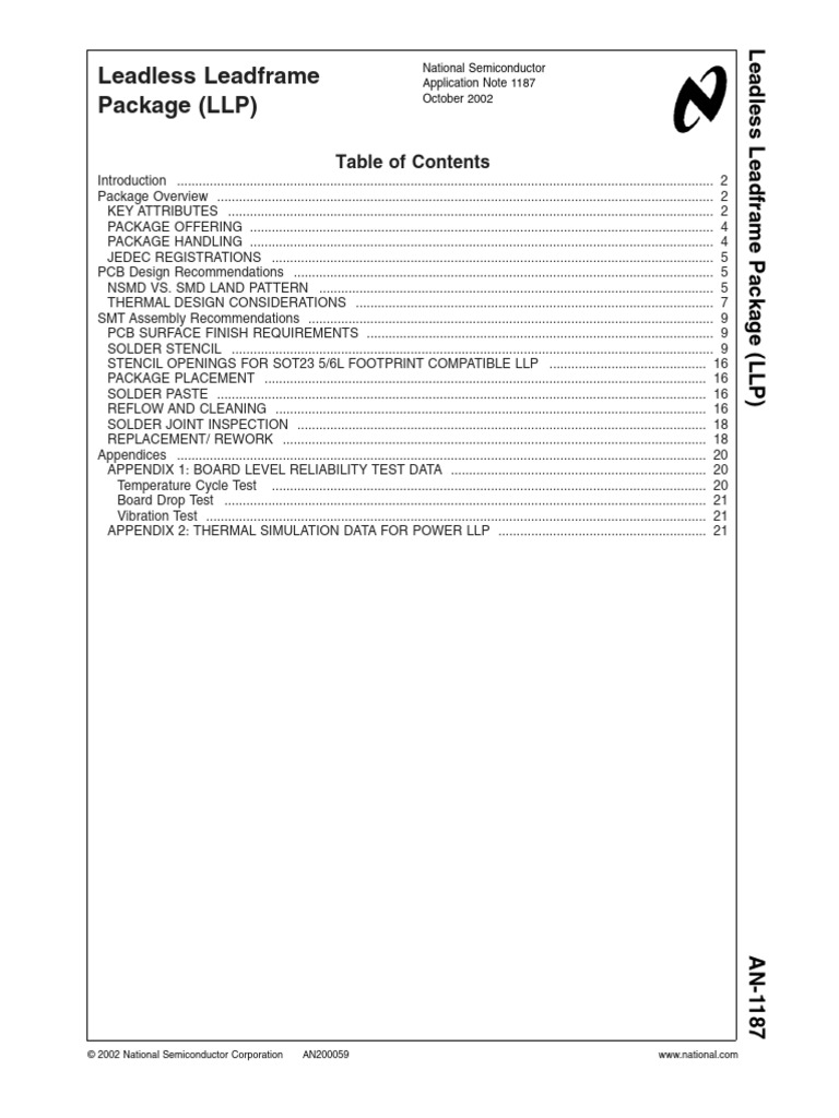 Application Note 1187 Leadless Leadframe Package | PDF | Printed ...