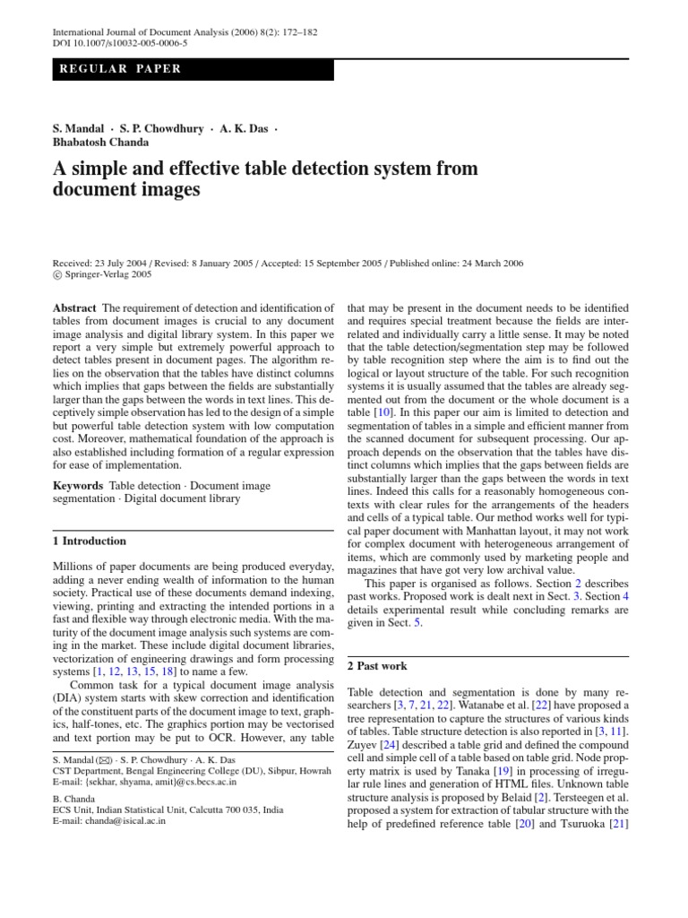 A Simple And Effective Table Detection System From Document Images Pdf Image Segmentation