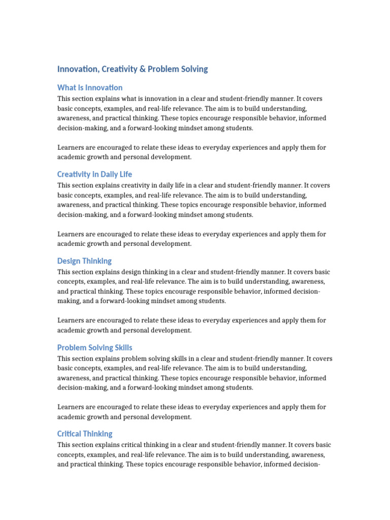 File 10 Innovation, Creativity & Problem Solving | PDF | Thought ...