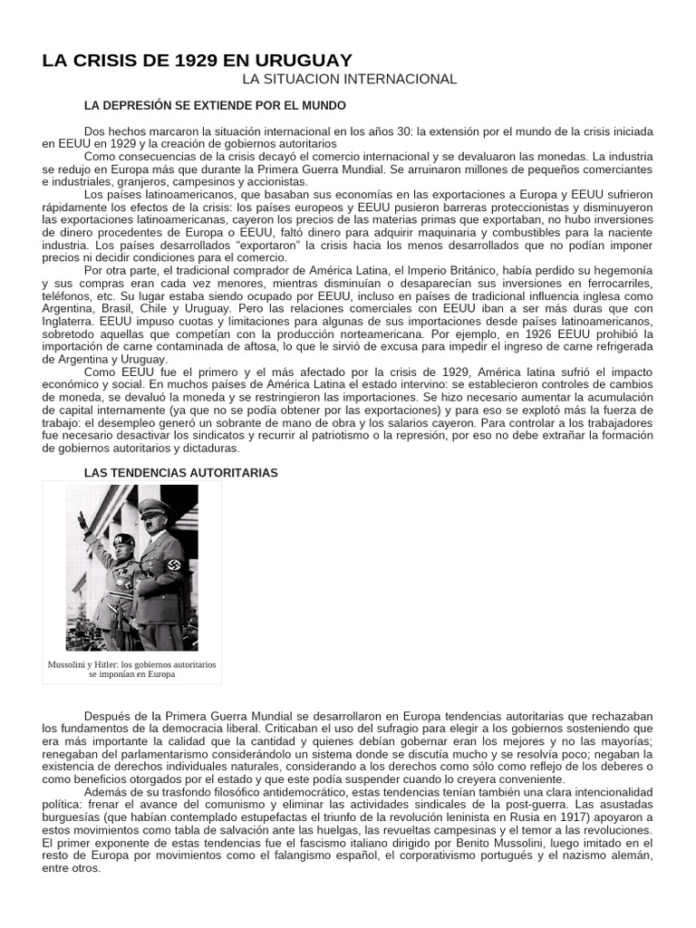 Impacto de la Crisis de 1929 en Uruguay | PDF | Gran depresion ...
