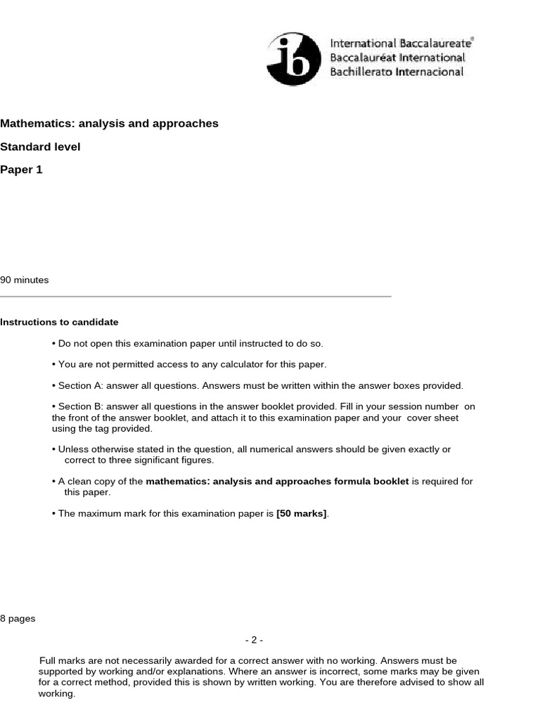 IB Math AA SL Paper 1 | PDF | Mathematics | Mathematical Analysis