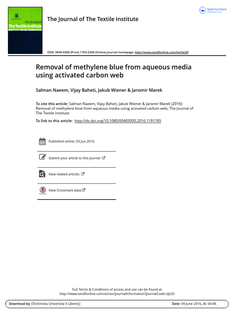 Methylene Blue Removal Using Activated Carbon | PDF | Adsorption ...