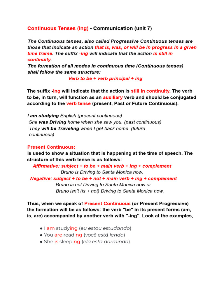 Continuous Tenses (Ing) | PDF | Verb | Grammatical Tense