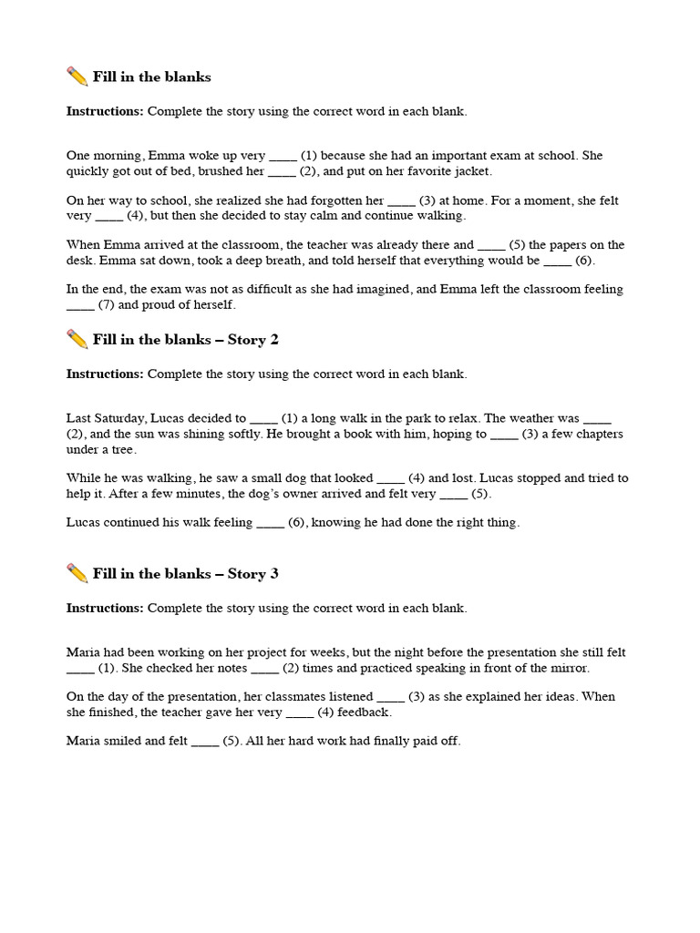 Stories - Fill in the Blanks | PDF